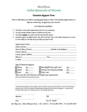 Fillable Online Donation Request Form - MonAlyssa Restaurant & Pizzeria ...