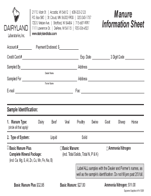 Fillable Online Manure Information Sheet - Dairyland Laboratories Fax ...