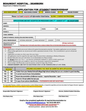 Fillable Online APPLICATION FOR STUDENT OBSERVERSHIP Fax Email Print ...