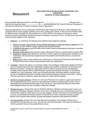 Fillable Online REMOTE ACCESS AGREEMENT Beaumont Health (Beaumont ...