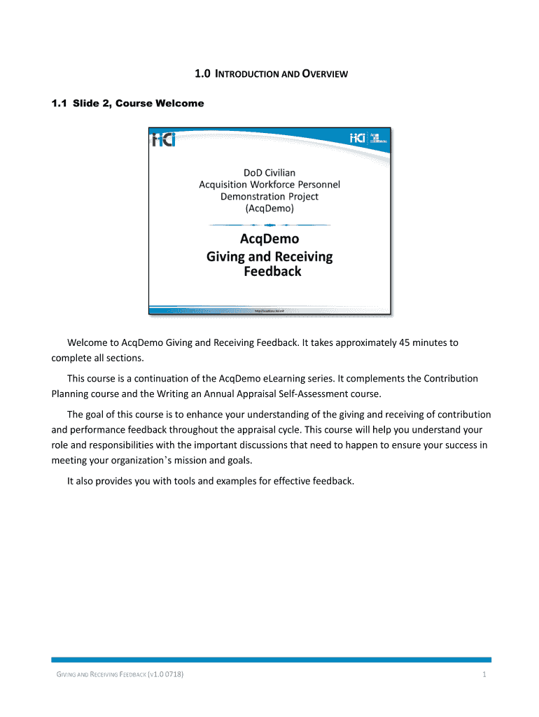 Fillable Online acqdemo hci How to give and receive feedback ...