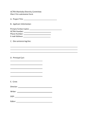 Fillable Online Short Film Comp Application Form - On Screen Manitoba ...