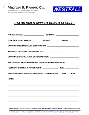 Fillable Online static mixer application data sheet - Milton S. Frank ...