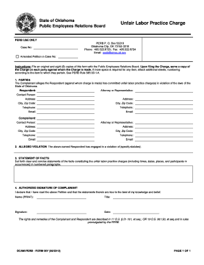 Fillable Online Unfair Labor Practice Charge Form. Form used to report an unfair labor practice ...