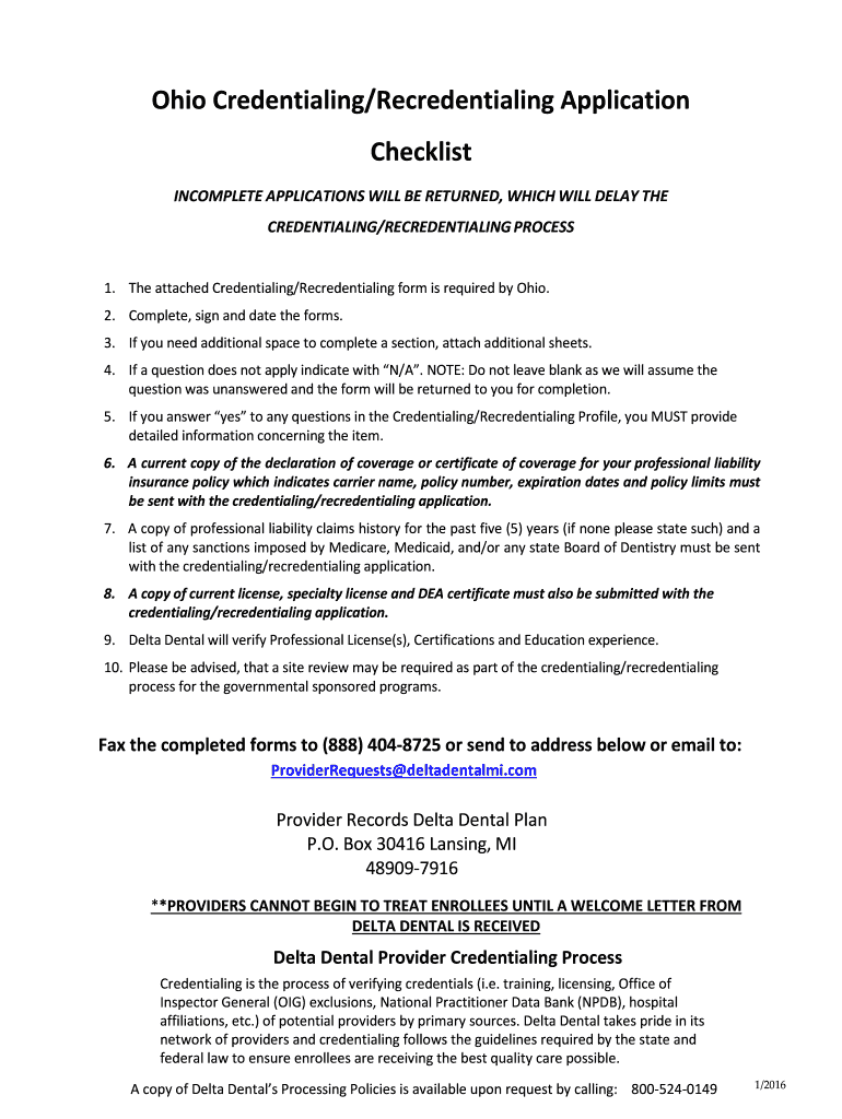 Fillable Online Ohio Credentialing/Recredentialing Application ...