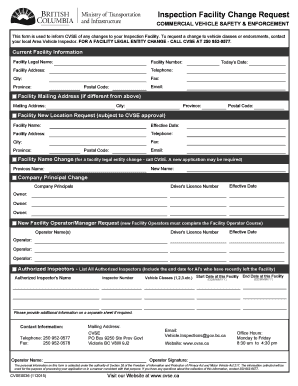 Fillable Online CVSEXXXX Inspection Facility Licencing Change Form ...