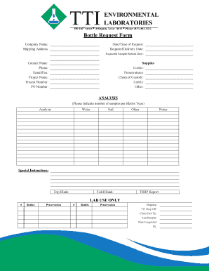 Fillable Online Bottle Request Form Fax Email Print - pdfFiller