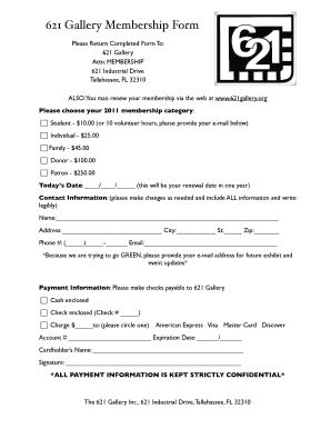 Fillable Online Membership Form - 621 Gallery Fax Email Print - pdfFiller