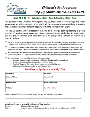 Fillable Online Childrens Art Programs Pop-Up Studio 2018 APPLICATION Fax Email Print - pdfFiller