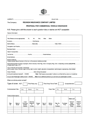 Fillable Online commercial vehicle proposal form - Why Reunion? Fax ...