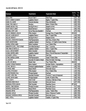 Fillable Online Assembly Roster Staff Salaries 08/31/18 Fax Email Print ...