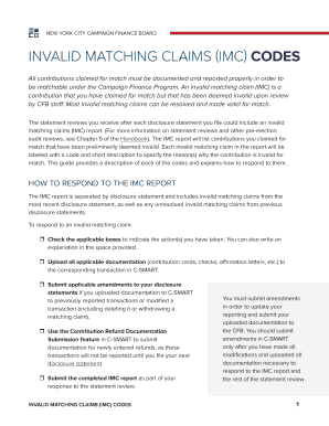 Fillable Online Invalid Matching Claims (IMC) Codes Guide - New York ...