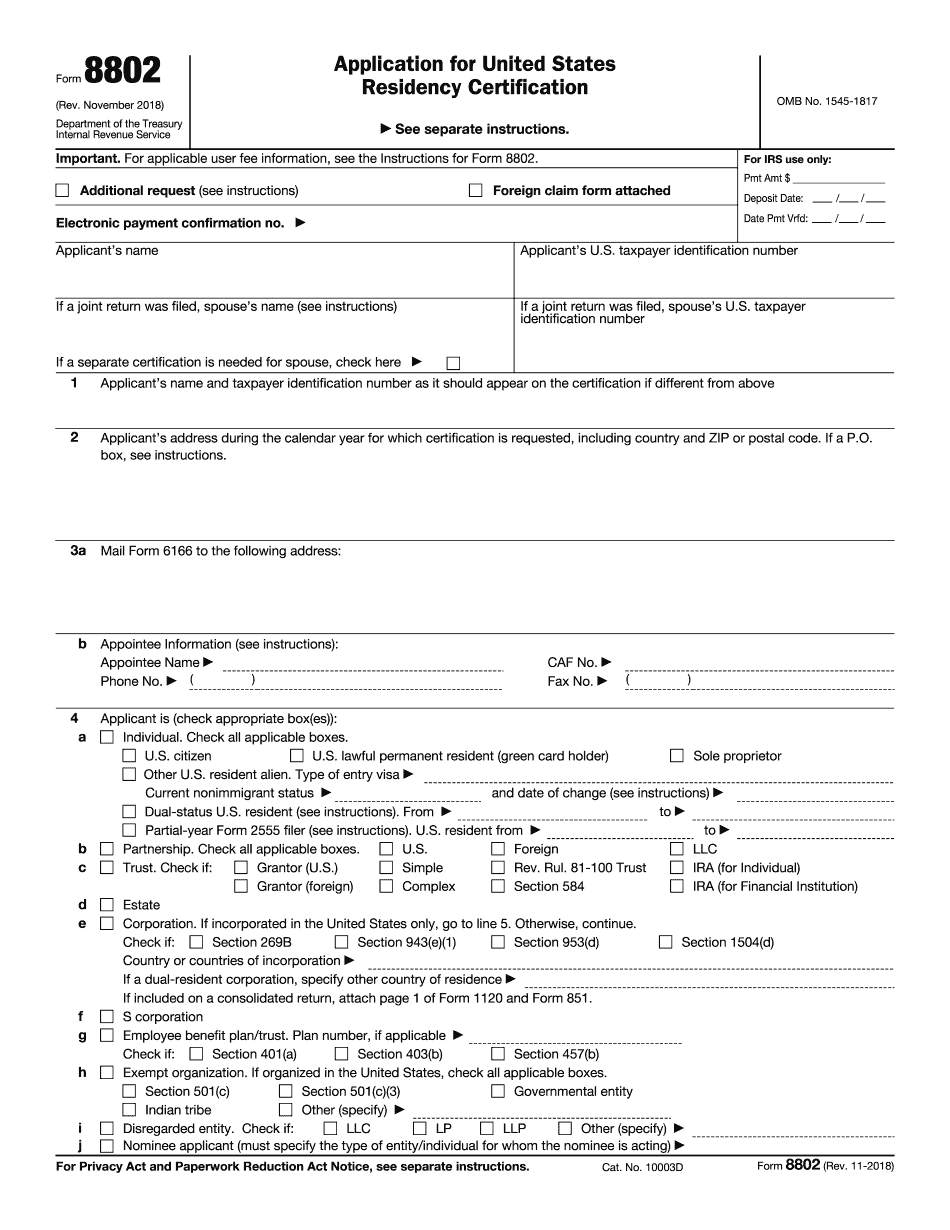 Form 8802 Fillable Form Printable Forms Free Online