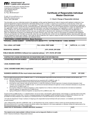 Fillable Online Certificate of Responsible Individual Master ...