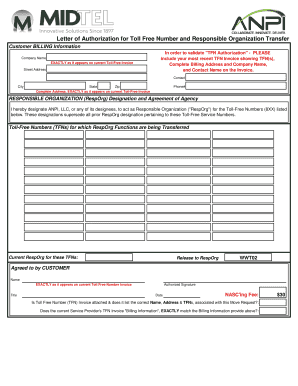 Fillable Online EXACTLY as it appears on current Toll-Free Invoice Fax ...