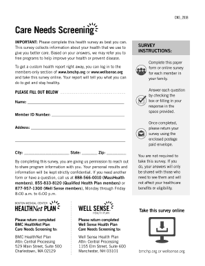 Fillable Online Care Needs Screening - BMC HealthNet Plan Fax Email Print - pdfFiller