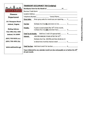 Fillable Online TRANSIENT OCCUPANCY TAX-(Lodging) Fax Email Print - pdfFiller