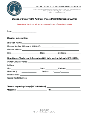 Fillable Online OSBI Bureau of Elevators 450 Columbus Blvd Suite 1303 ...