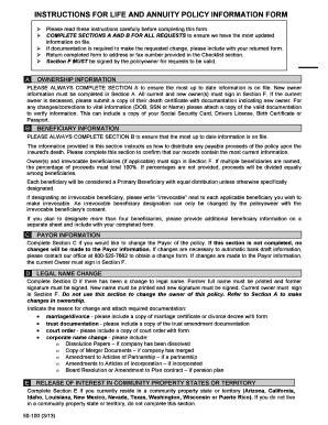 Fillable Online INSTRUCTIONS FOR LIFE AND ANNUITY POLICY INFORMATION ...