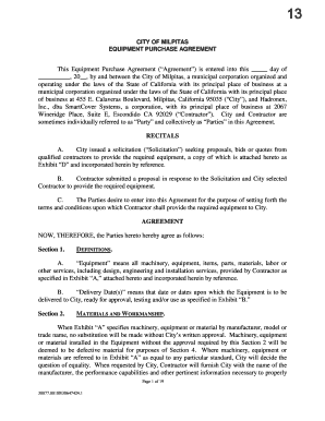 Fillable Online This Equipment Purchase Agreement (Agreement) is ...