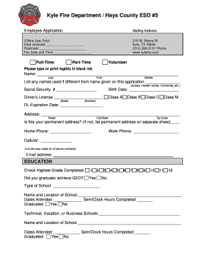 Fillable Online employment application - Kyle Fire Department Fax Email ...