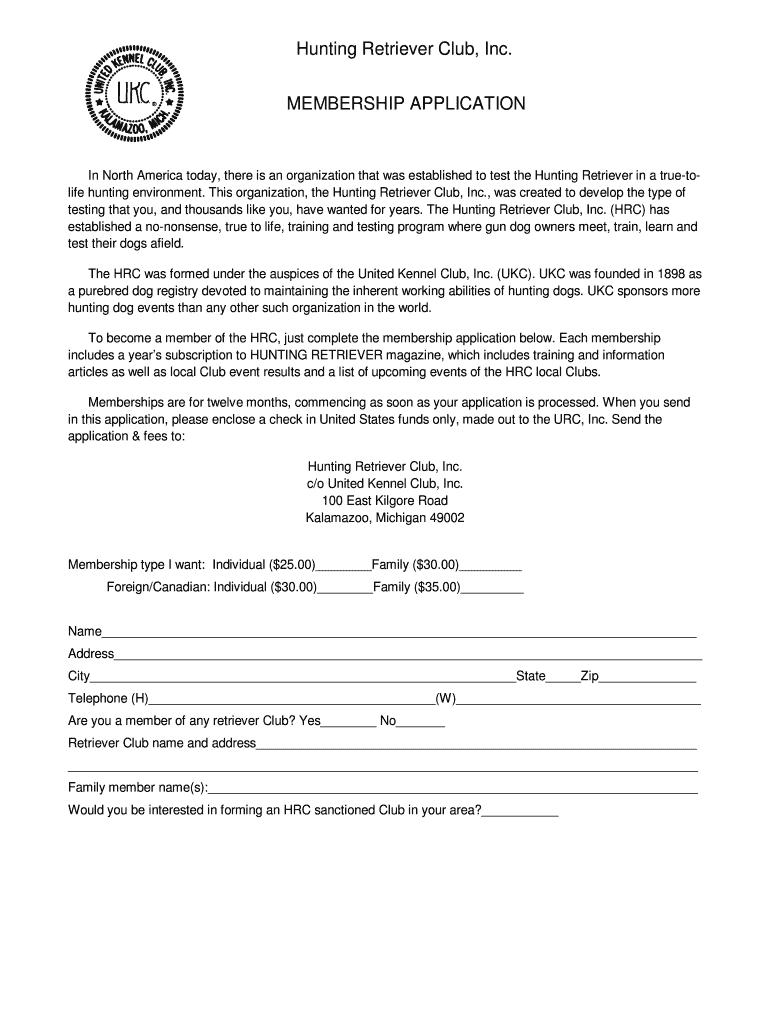 Fillable Online HRC Membership Application - Northeast Florida Hunting ...