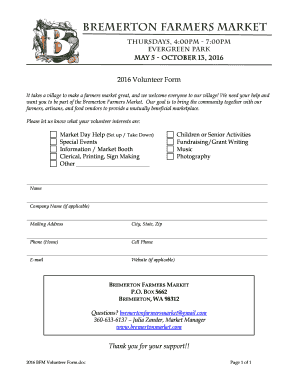 Fillable Online 2016 BFM Volunteer Form - Emily Arno Fax Email Print ...