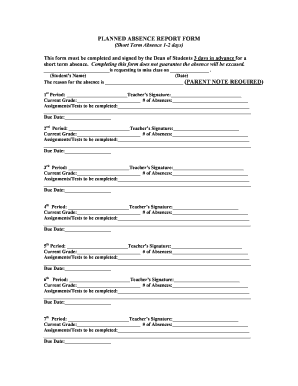 Fillable Online PLANNED ABSENCE REPORT FORM-12.17.13 Fax Email Print - pdfFiller