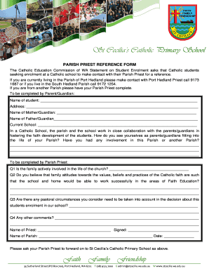 Fillable Online Parish Priest Reference Form - St Cecilia's Catholic ...