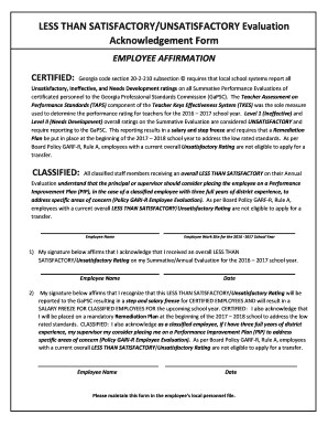 Fillable Online LESS THAN SATISFACTORY/UNSATISFACTORY Evaluation Fax Email Print - pdfFiller