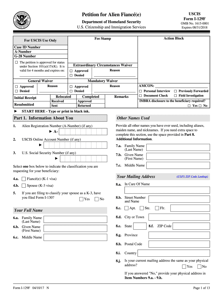 Fillable Online Optional Checklist for Form I-129F, Petition for Alien ...