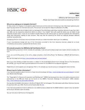 Fillable Online CRS Entity Self Certification Form - (CRS) HSBC Fax ...