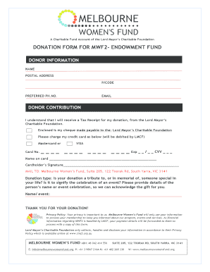 Fillable Online DONATION FORM FOR MWF2 - Melbourne Women's Fund Fax ...