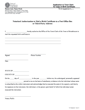 Fillable Online Notarized Authorization to Mail a Birth Certificate to ...