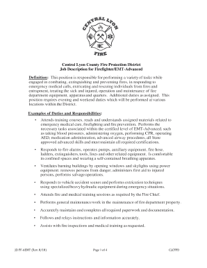 Fillable Online Job Description for Firefighter/EMT-Advanced Fax Email ...