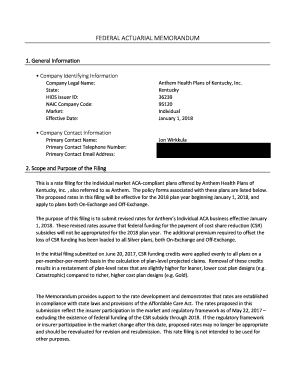Fillable Online FEDERAL ACTUARIAL MEMORANDUM - HealthCare.gov Fax Email ...