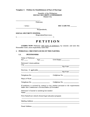 Fillable Online Petition for Establishment of Fact of Marriage Fax ...