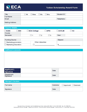 Fillable Online Applicant's Signature Tuition Scholarship Award Form ...