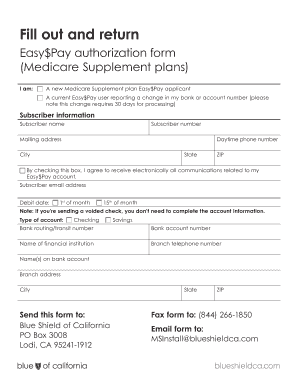 Fillable Online Easy$Pay Form - Blue Shield of California Fax Email ...