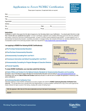 Fillable Online Application to Renew NCHEC Certification Fax Email ...