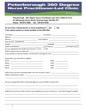 Fillable Online Peterborough 360 Degree Nurse Practitioner-Led Clinic ...