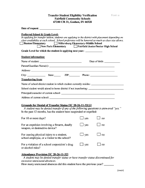 Fillable Online Transfer Student Eligibility Verification Fax Email ...