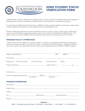 Fillable Online SDMS STUDENT STATUS VERIFICATION FORM Fax Email Print ...