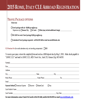 Fillable Online TRAVEL PACKAGE OPTIONS Fax Email Print - pdfFiller