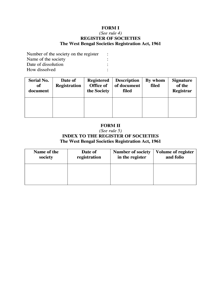 Fillable Online FORM I (See rule 4) REGISTER OF SOCIETIES The West ...