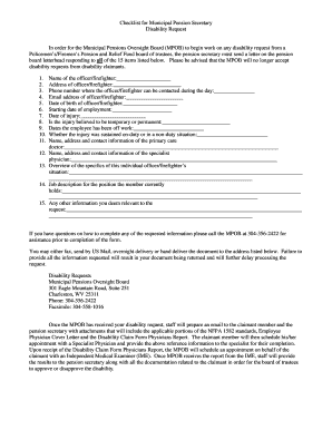 Fillable Online Checklist for Municipal Pension Secretary Disability ...