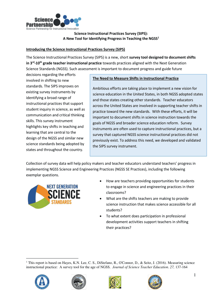 Fillable Online Science Instructional Practices Survey (SIPS): A New ...