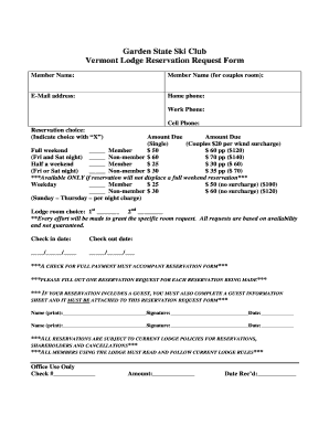 Fillable Online GSSC VT Lodge reservation form - gardenstateskiclub.net ...