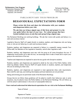 Fillable Online behavioural expectations form - Legislative Assembly of ...