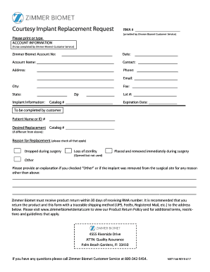 Fillable Online Courtesy Implant Replacement Request Fax Email Print ...